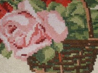 Vintage Gobelin Tapestry "basket With Roses"/ Original Wiehler Gobelin ...