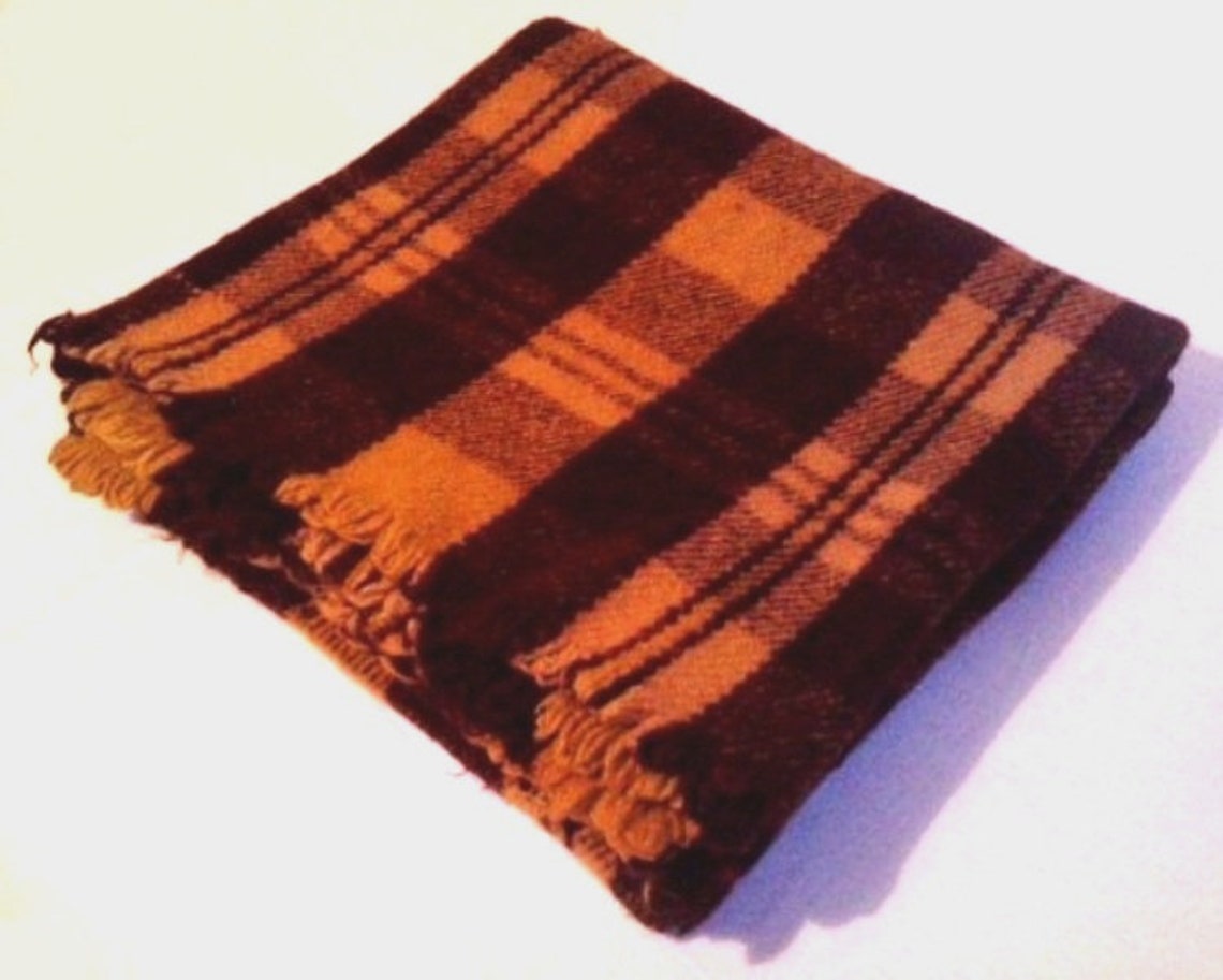 Plaid Wool Blanket/ Yellow-brown Tartan Throw/ Handmade Extra - Etsy