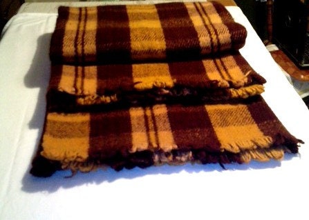 Plaid Wool Blanket/ Yellow-brown Tartan Throw/ Handmade Extra - Etsy