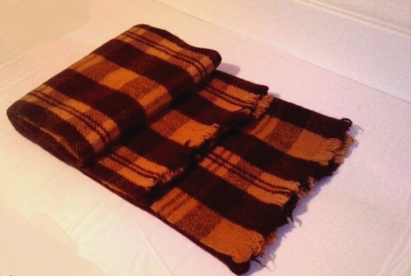 Plaid Wool Blanket/ Yellow-brown Tartan Throw/ Handmade Extra - Etsy