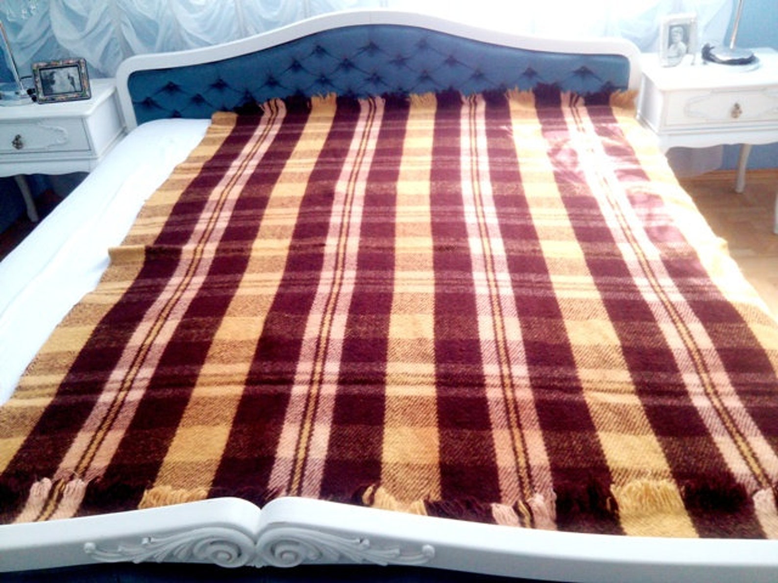 Plaid Wool Blanket/ Yellow-brown Tartan Throw/ Handmade Extra - Etsy