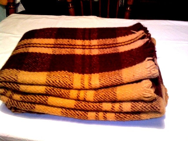 Plaid Wool Blanket/ Yellow-brown Tartan Throw/ Handmade Extra - Etsy