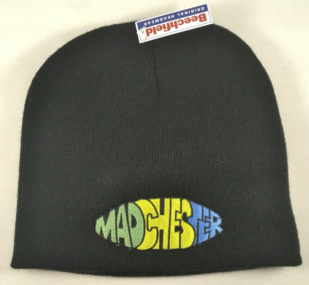 Madchester Embroidered Badge Logo Not Patch Black Beanie Hat Manchester ...