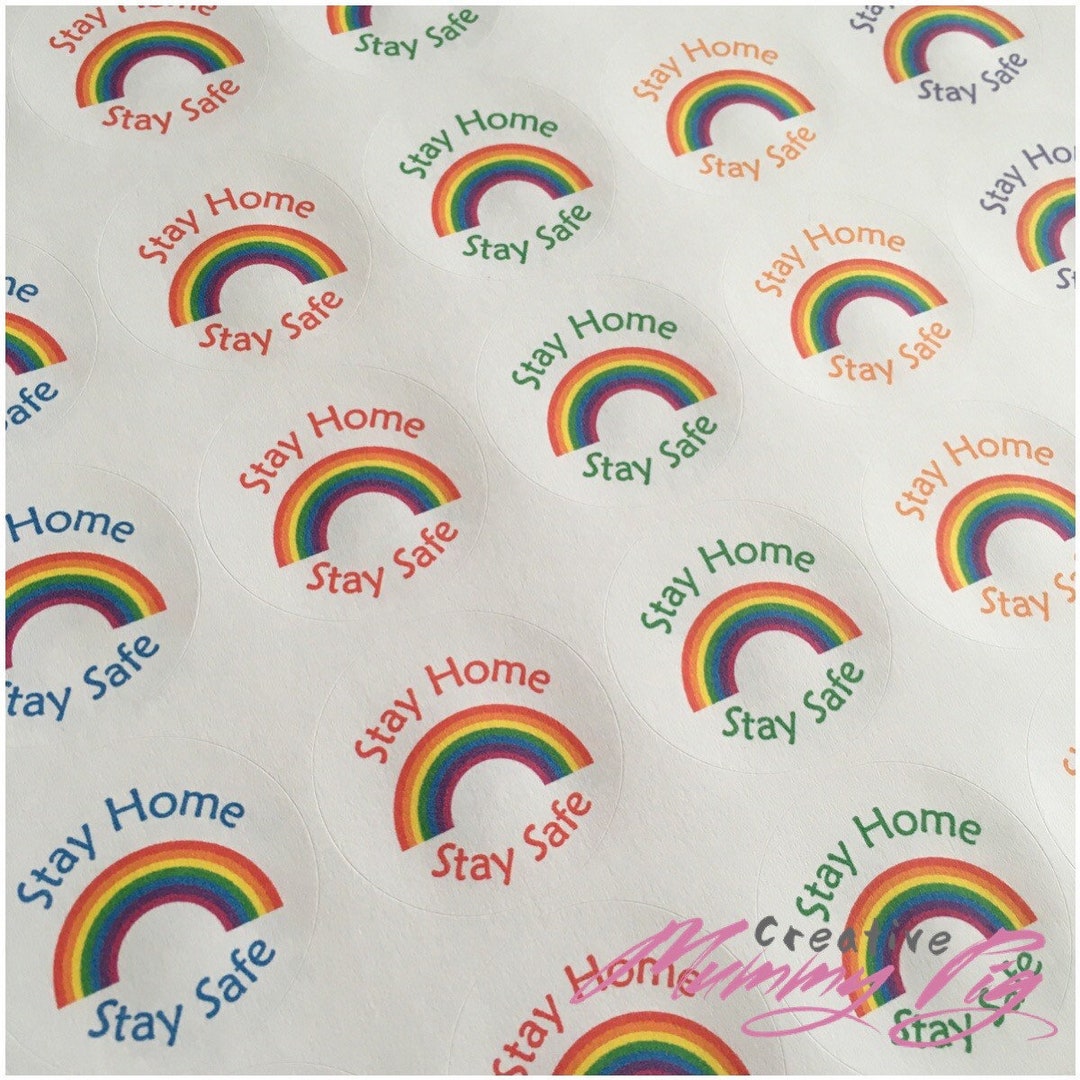 Stay Home Stay Safe Rainbow Sticker Label Sheets Round Labels - Etsy
