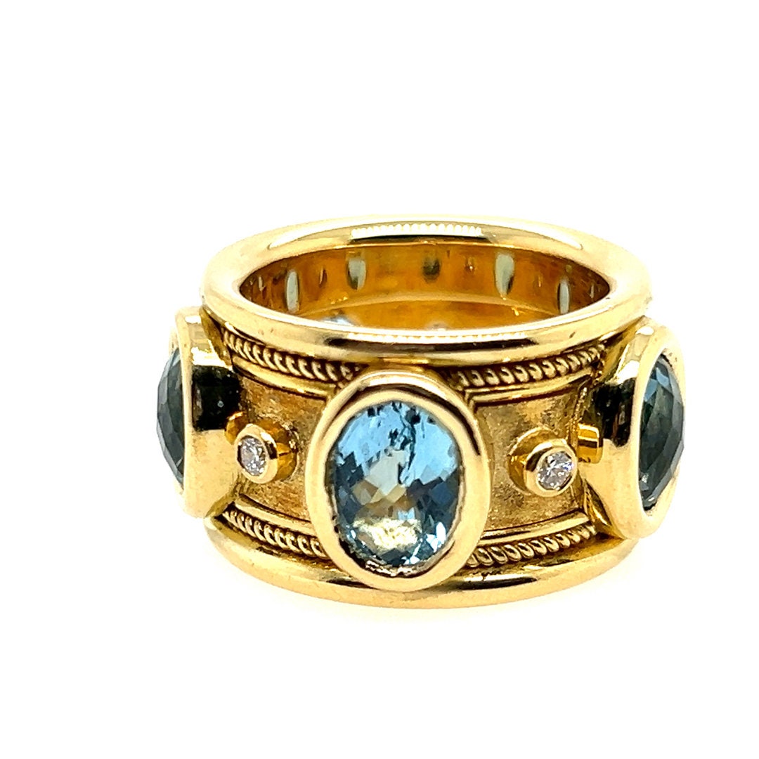 Retro Gold Signed Christoff Natural Swiss Blue Topaz Diamond Cocktail ...
