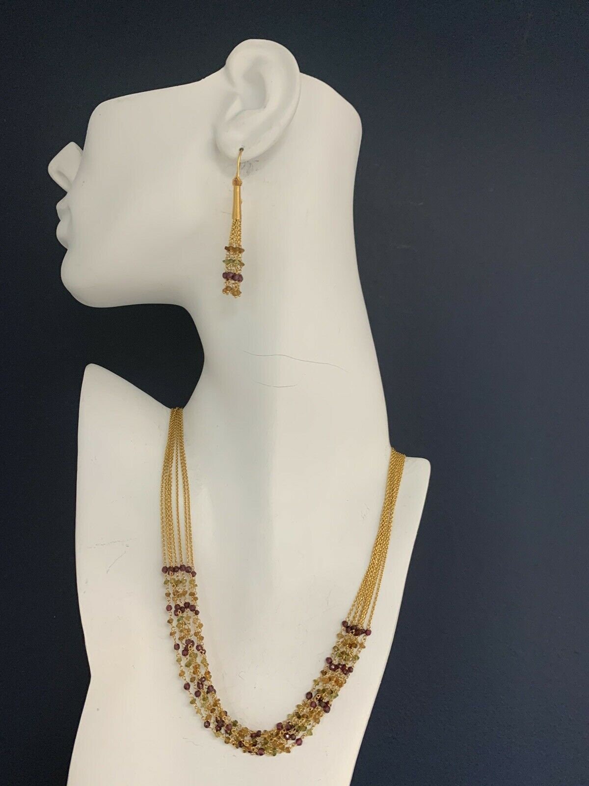 Radiam Modern Tanishq 22K Gold 31.31 Gram Necklace Earring Set Natural Colored Garnet