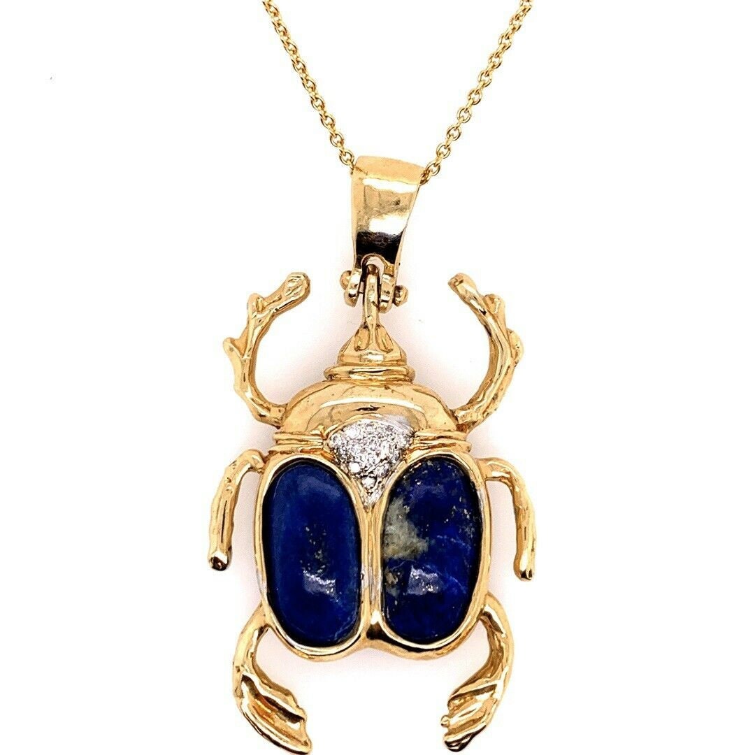 Retro Gold Käfer Anhänger Natürlicher Lapis Lazuli & 0,25 Karat Diamant ...