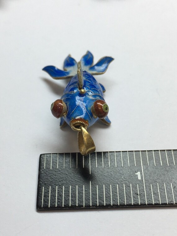 Vintage Chinese Silver Enaml Med Blue Wide Fish Pendn… - Gem