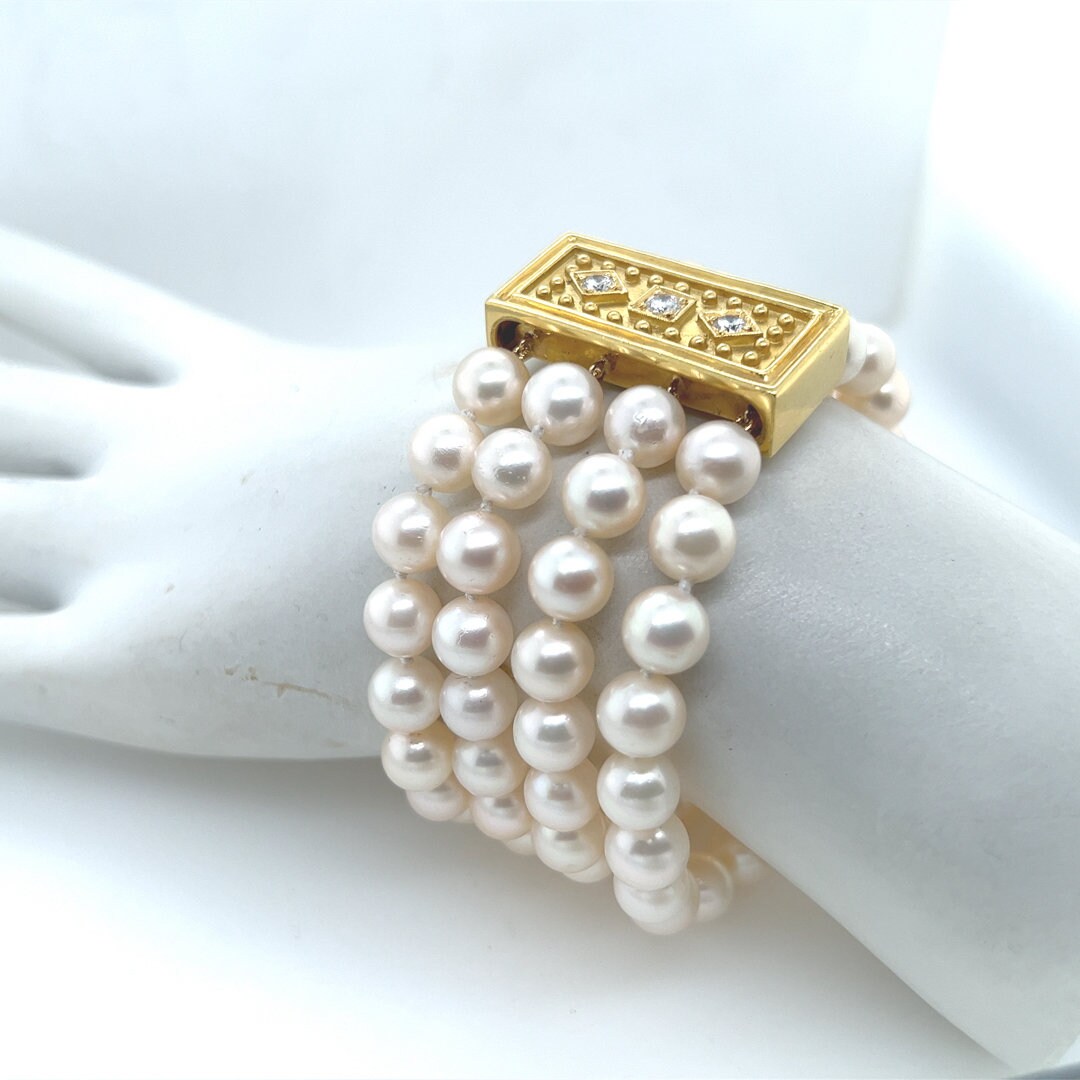 Retro Gold Cultured Akoya Pearl 7 Inch Bracelet 0.35 Carat Natural ...
