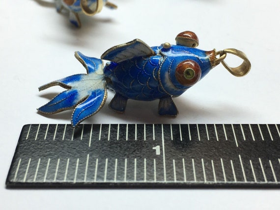 Vintage Chinese Silver Enaml Med Blue Wide Fish Pendn… - Gem