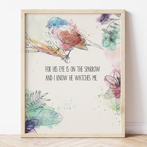 His Eye is on the Sparrow Christian Printable Wall Art, Scripture ...