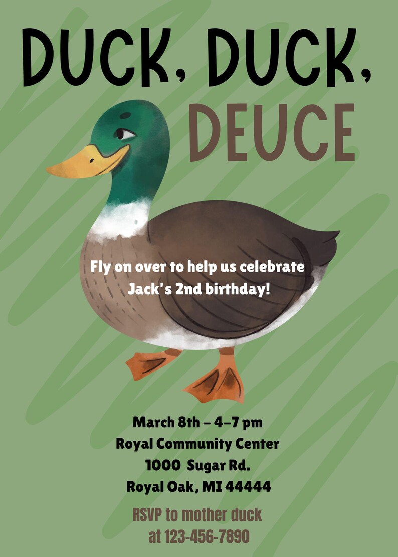 Editable Duck Duck Deuce Birthday Invitation - 2nd Birthday - Kids ...