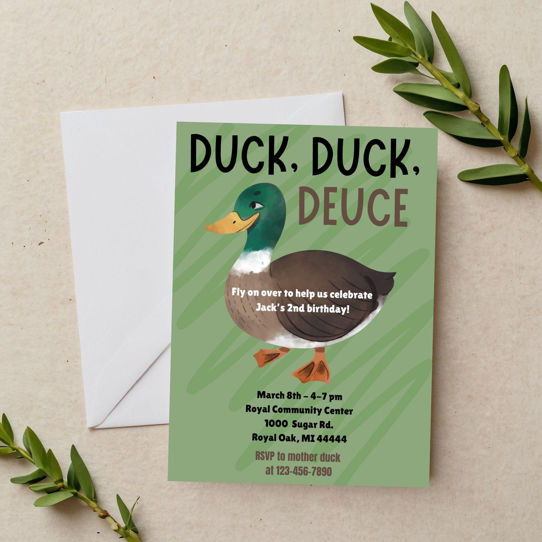 Editable Duck Duck Deuce Birthday Invitation - 2nd Birthday - Kids ...