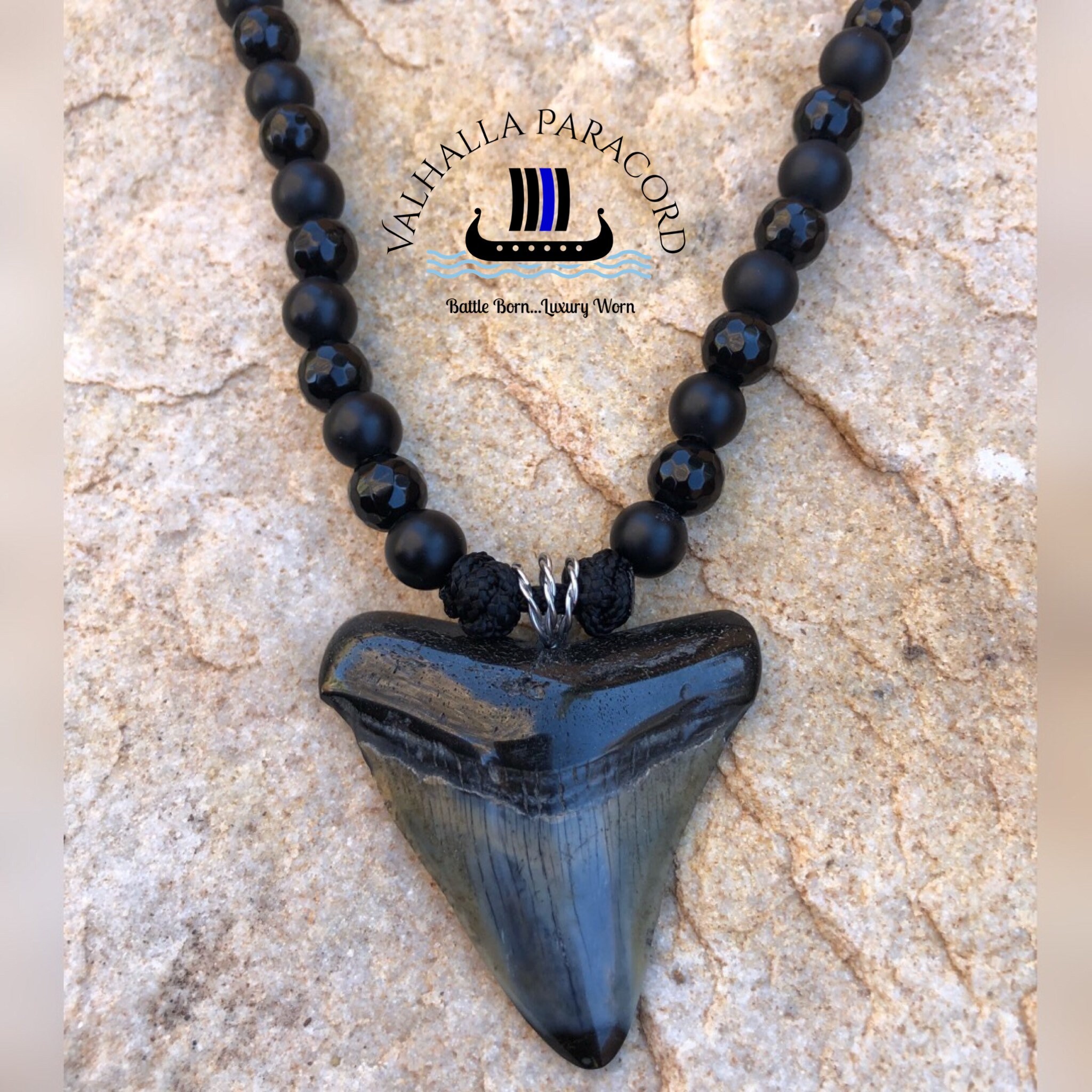 Fosilized Megalodon Shark Tooth Paracord Necklace | Etsy