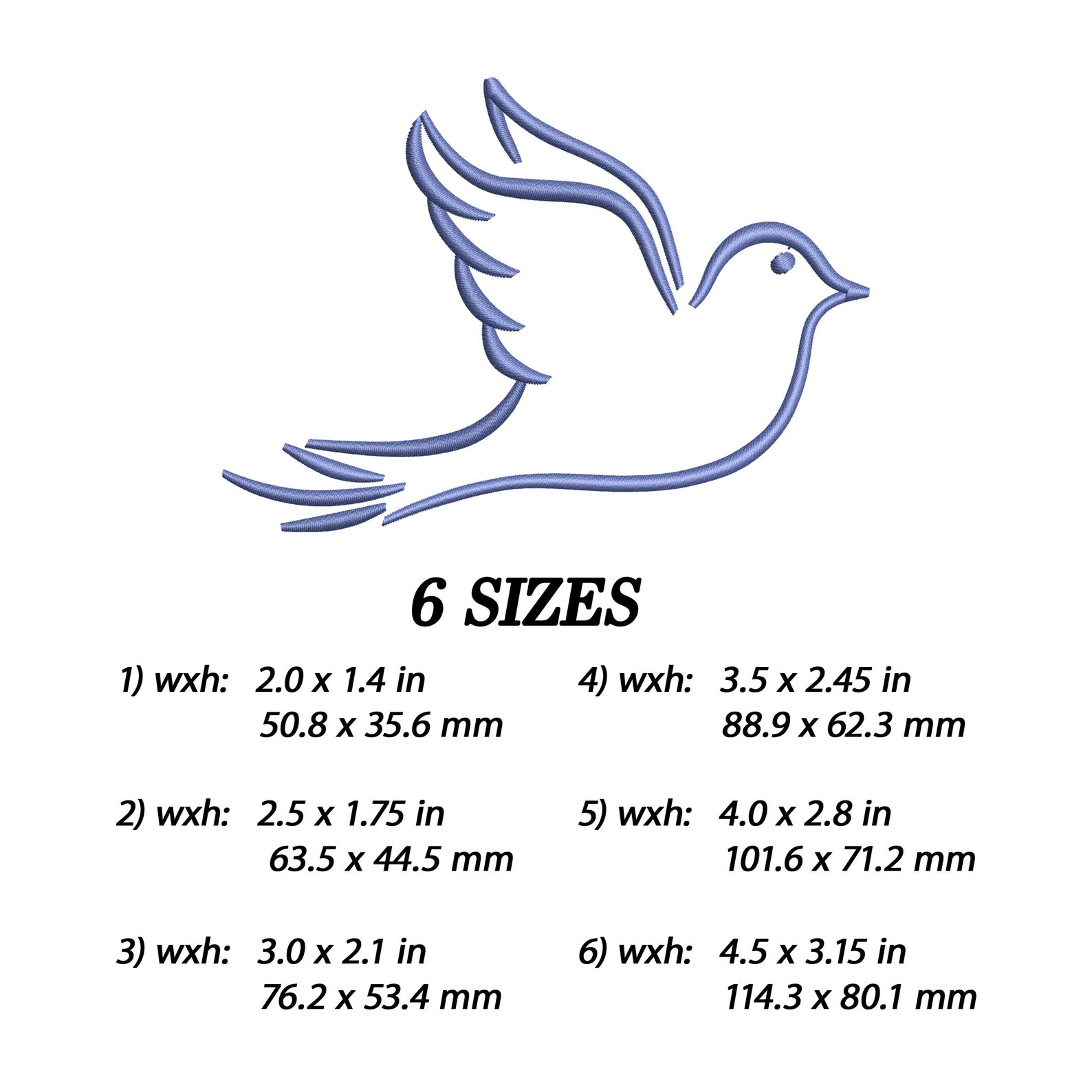 Dove Embroidery Design, Peace Dove Bird Machine Embroidery File ...