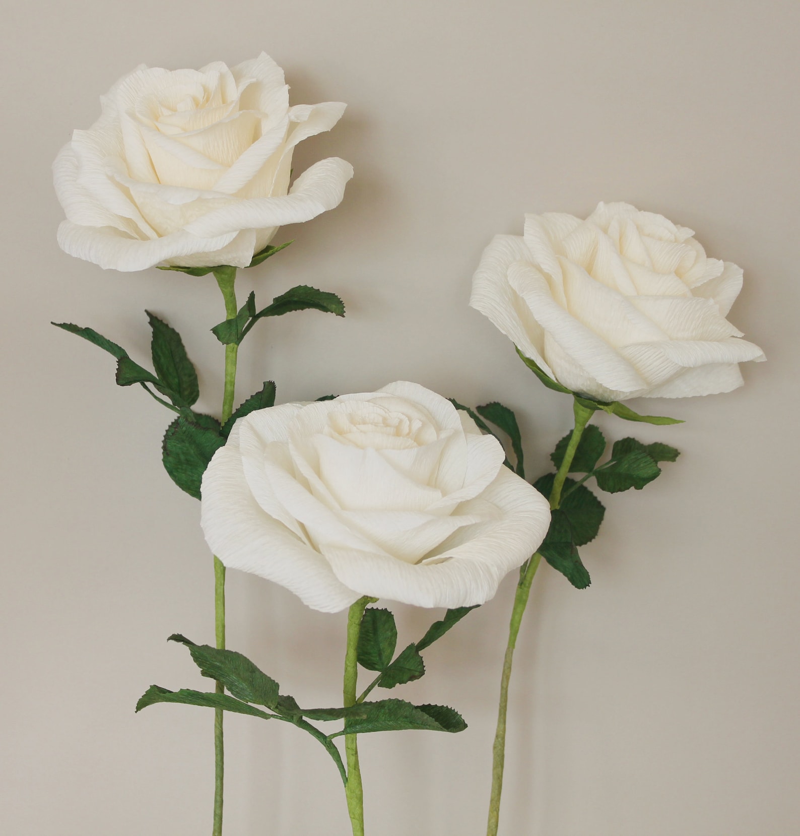 3 White Paper Roses for Floral Arrangement, Wedding Bouquet - Etsy UK