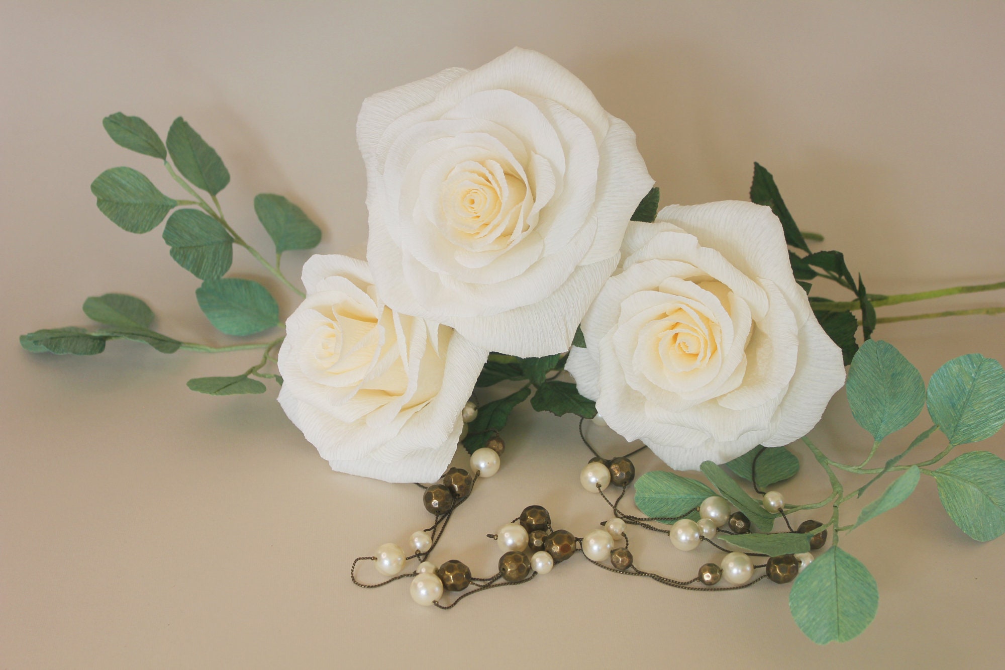 3 White Paper Roses for Floral Arrangement, Wedding Bouquet - Etsy UK
