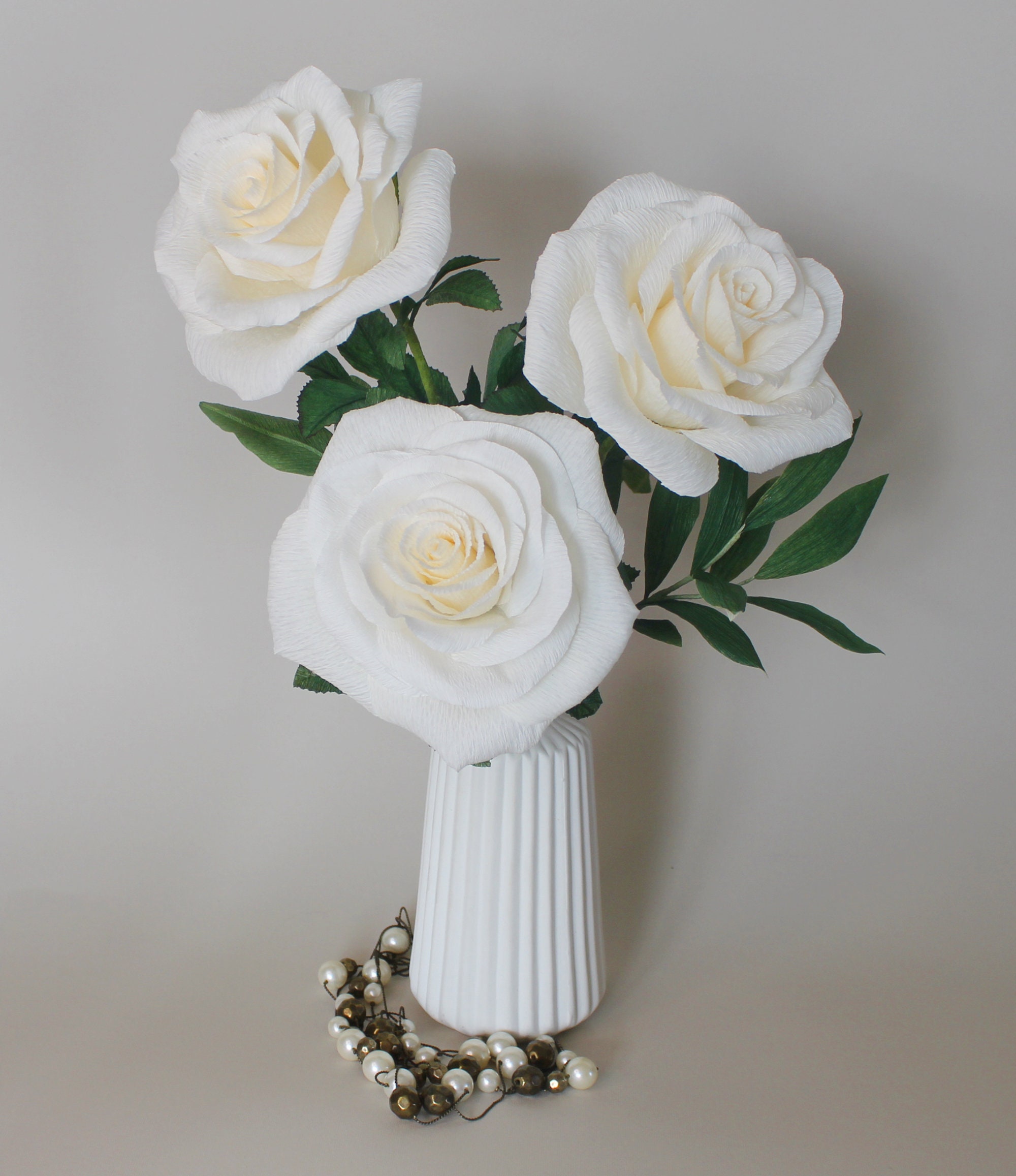 3 White Paper Roses for Floral Arrangement, Wedding Bouquet - Etsy UK