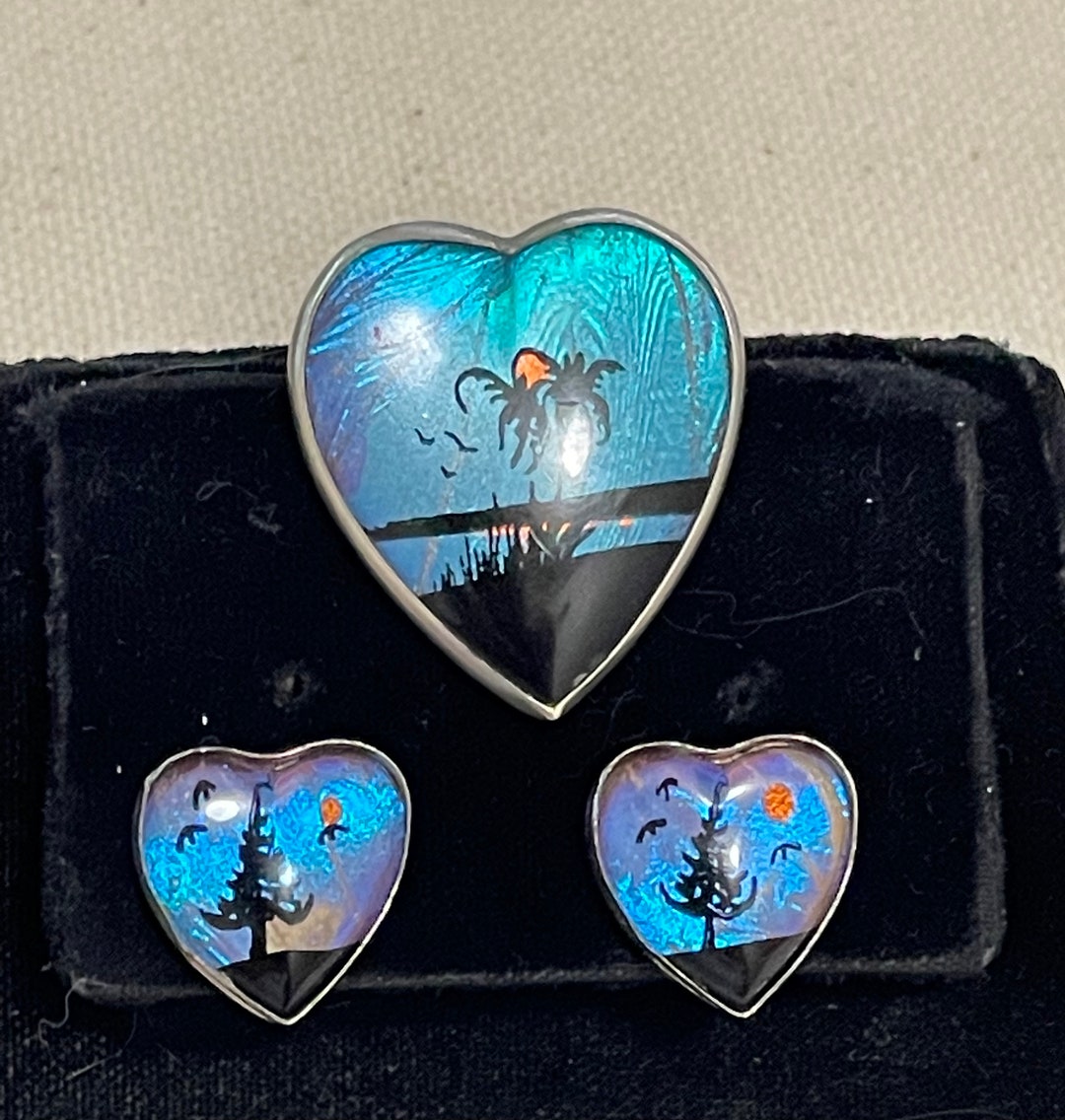 Vintage Blue Morpho Butterfly Wing Heart Brooch With Matching Heart ...