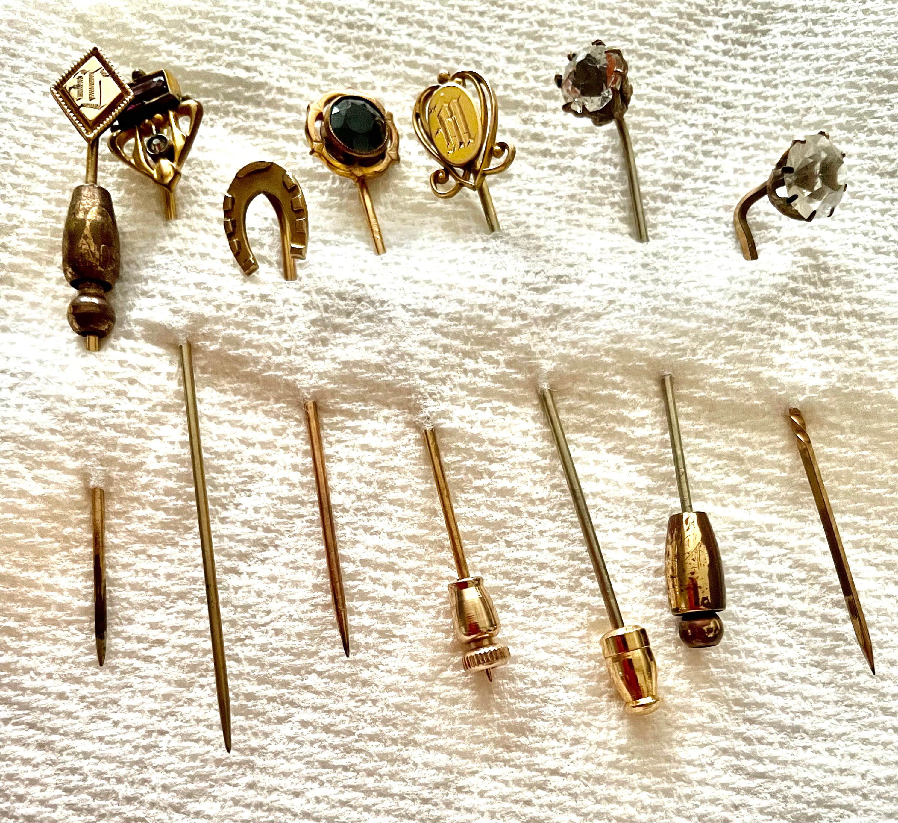 A Collection of 7 Pieces of Victorian Hat Pins in Goldfilled and Rolled ...