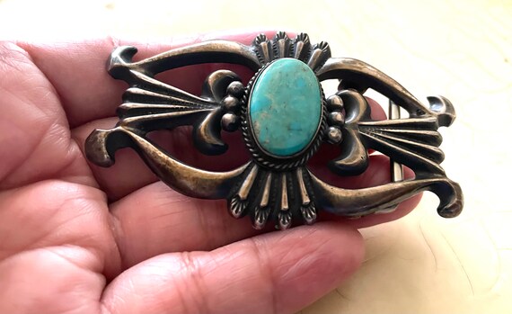 Vintage sand cast sterling silver belt buckle hallmar… - Gem