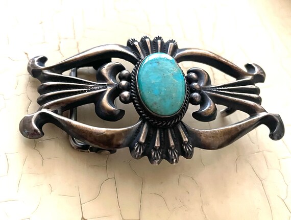 Vintage sand cast sterling silver belt buckle hallmar… - Gem