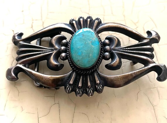 Vintage sand cast sterling silver belt buckle hallmar… - Gem