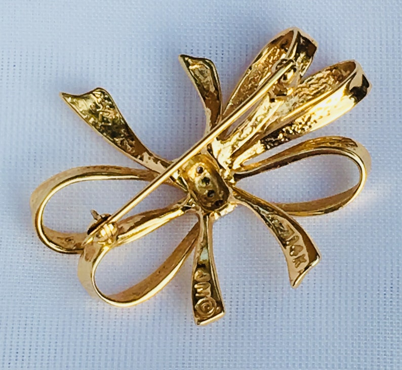 Vintage 14k Yellow Gold Ribbon Bow Brooch Pin With Diamonds | Etsy