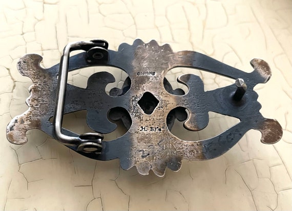 Vintage sand cast sterling silver belt buckle hallmar… - Gem