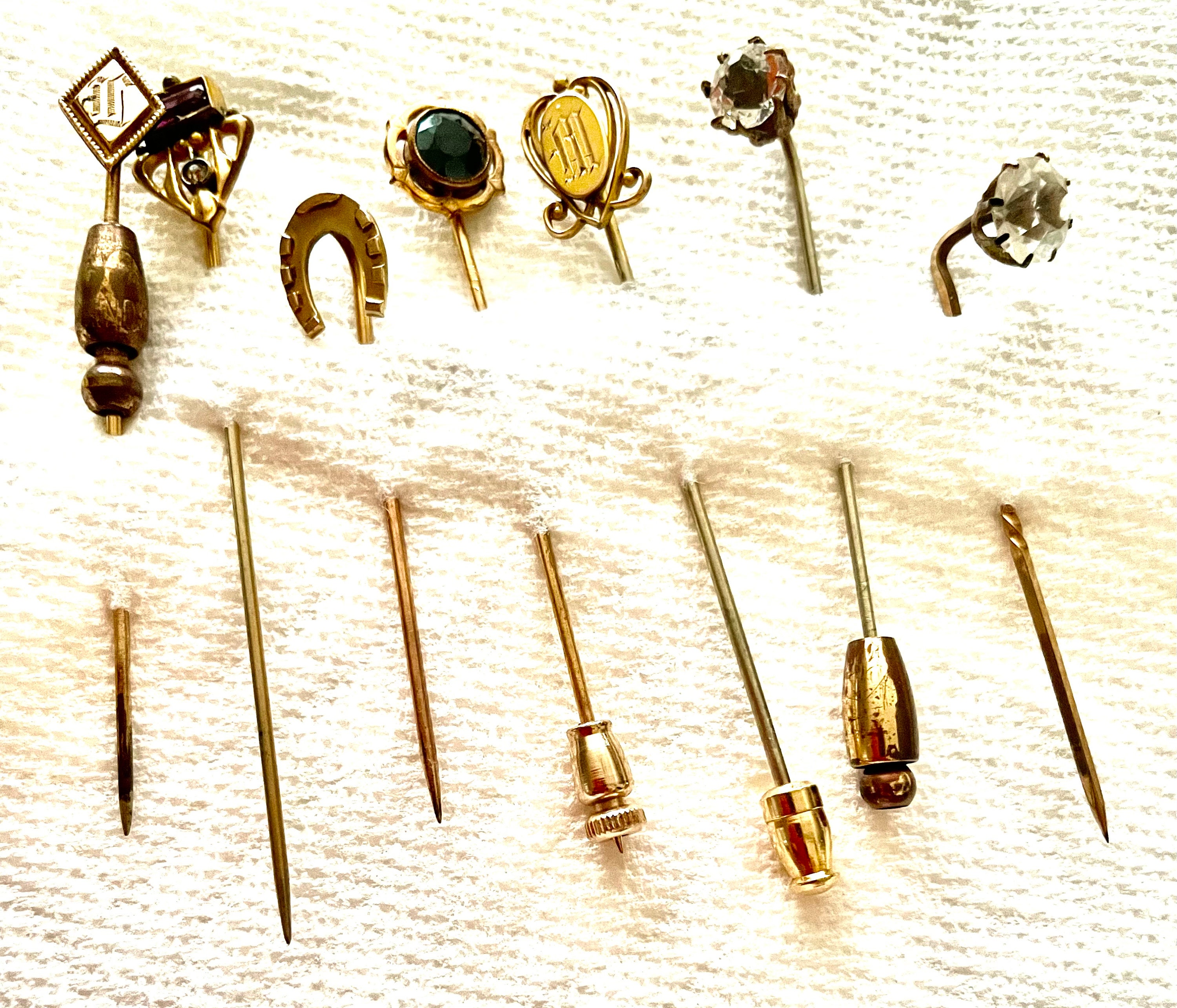 A Collection of 7 Pieces of Victorian Hat Pins in Goldfilled and Rolled ...