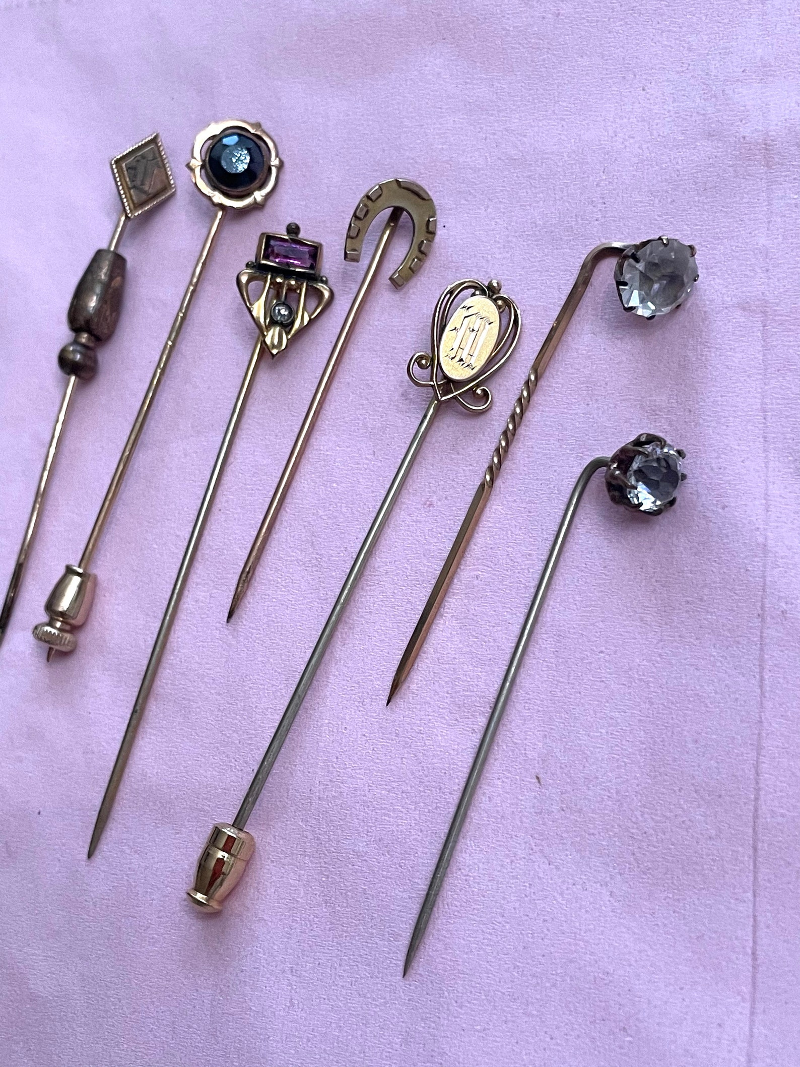 A Collection of 7 Pieces of Victorian Hat Pins in Goldfilled and Rolled ...