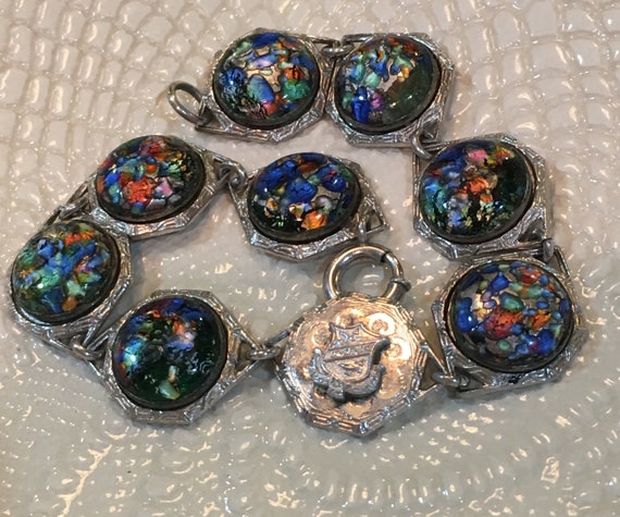 Vintage glass jewelry melted with silver link bracele… - Gem