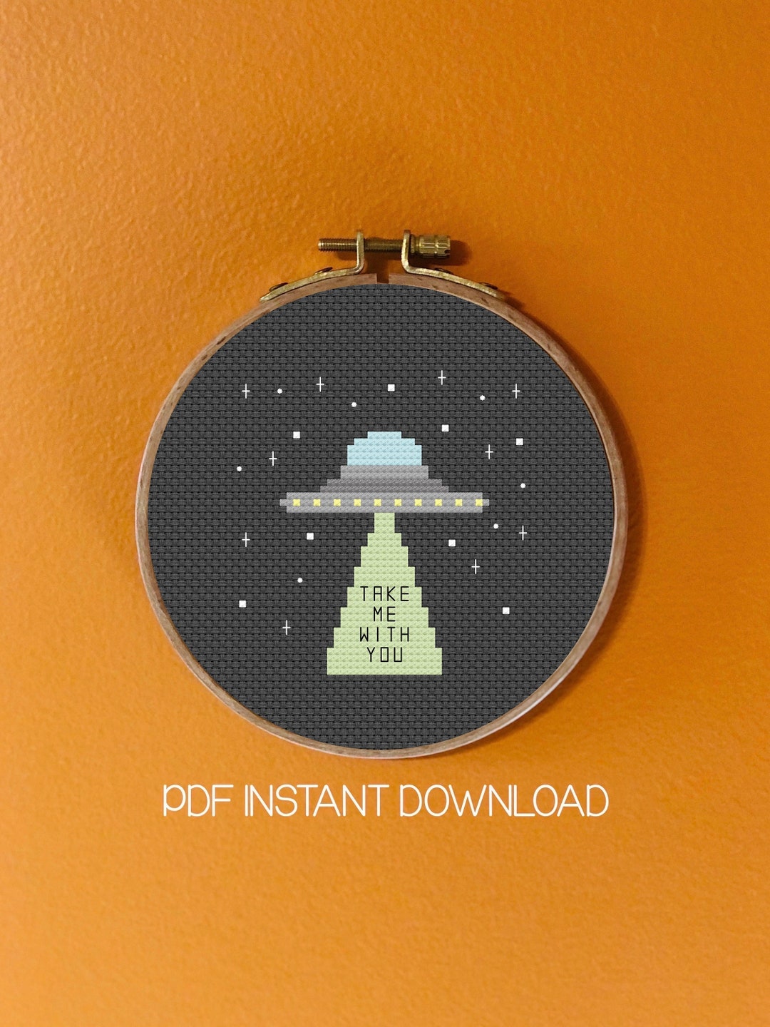 UFO Cross Stitch Pattern PDF ONLY Alien Embroidery Space Needlepoint ...