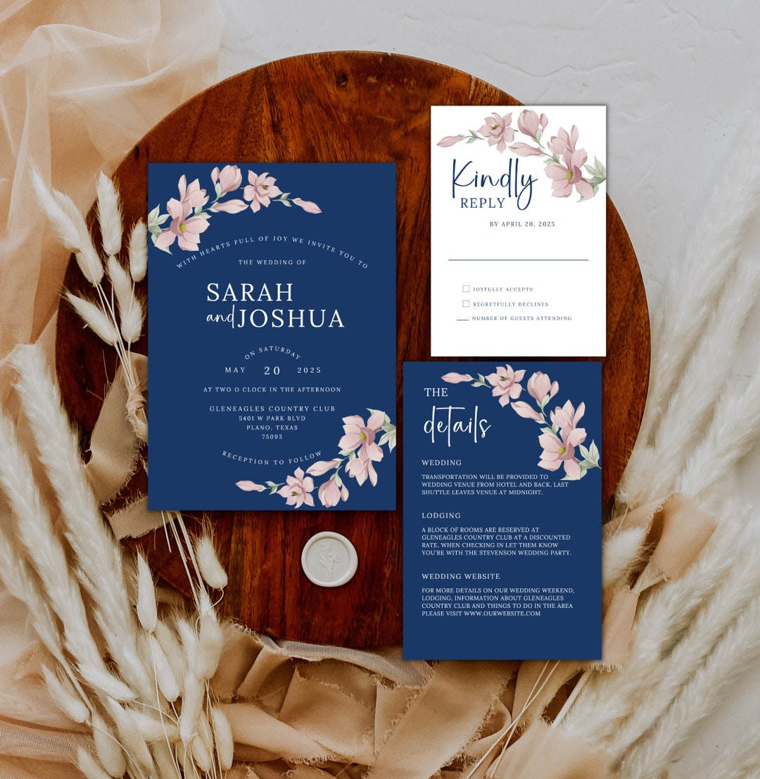 Blue and Pink Wedding Invitation Template Trending Wedding Invitation ...