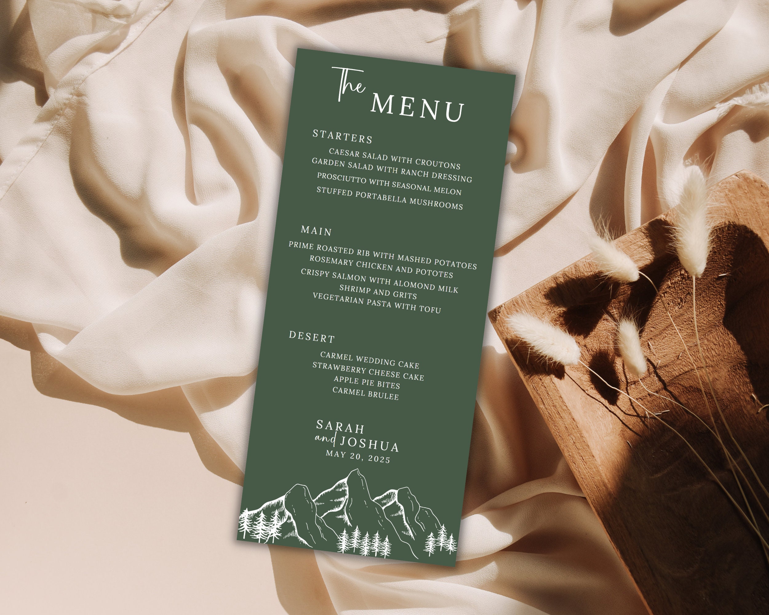 Forest Green Wedding Reception Menu Template Instant Download Wedding ...
