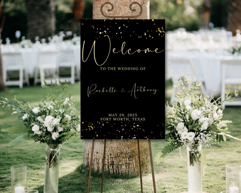 Wedding Welcome Sign Black and Gold Wedding Sign Template - Etsy