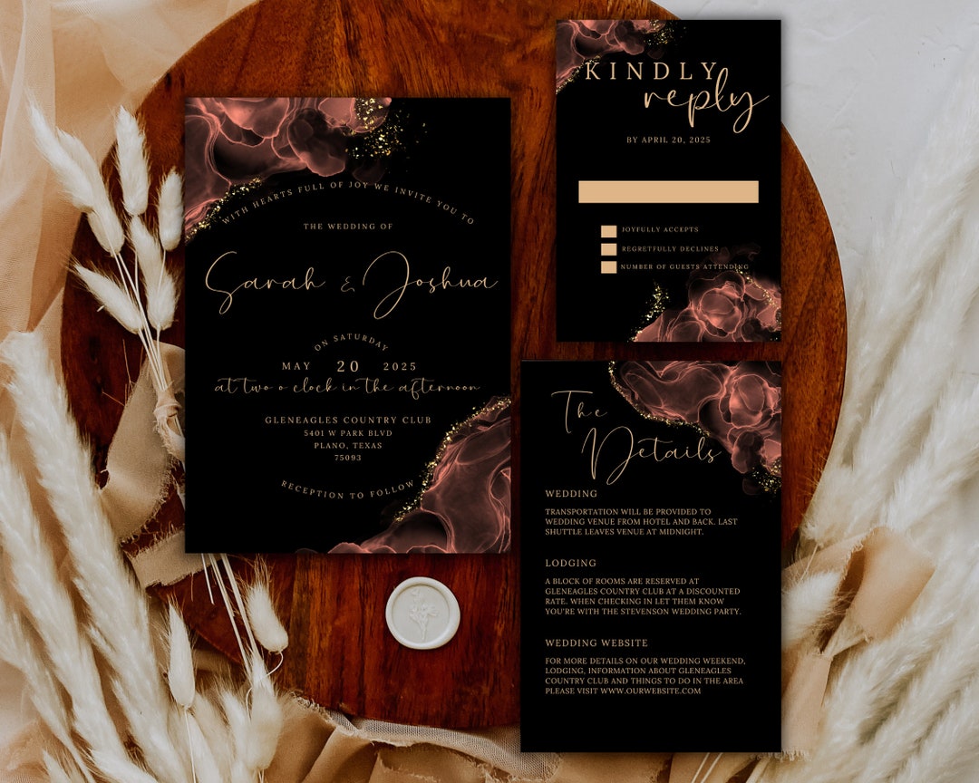 Black Wedding Invitation Suite Elegant Wedding Stationary Black and ...