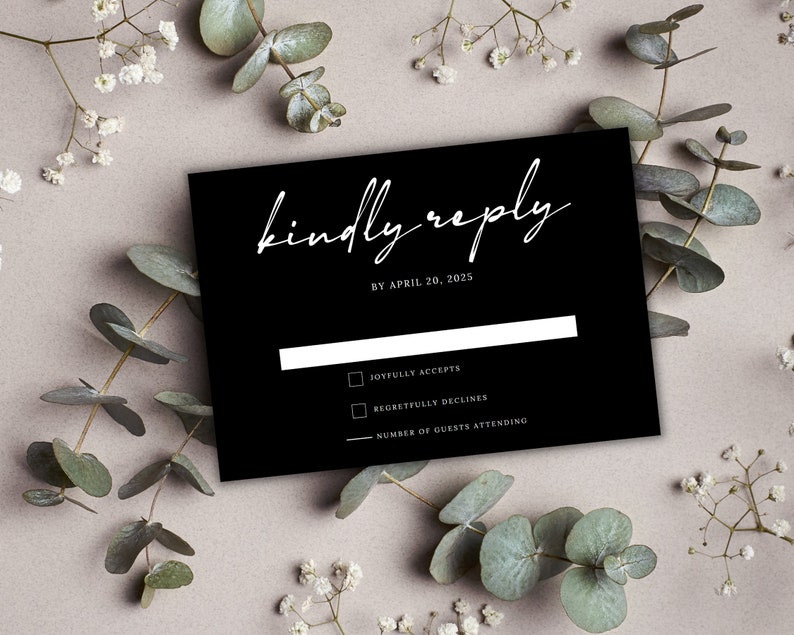 Black Kindly Reply Card Template Wedding Rsvp Card Template Black ...