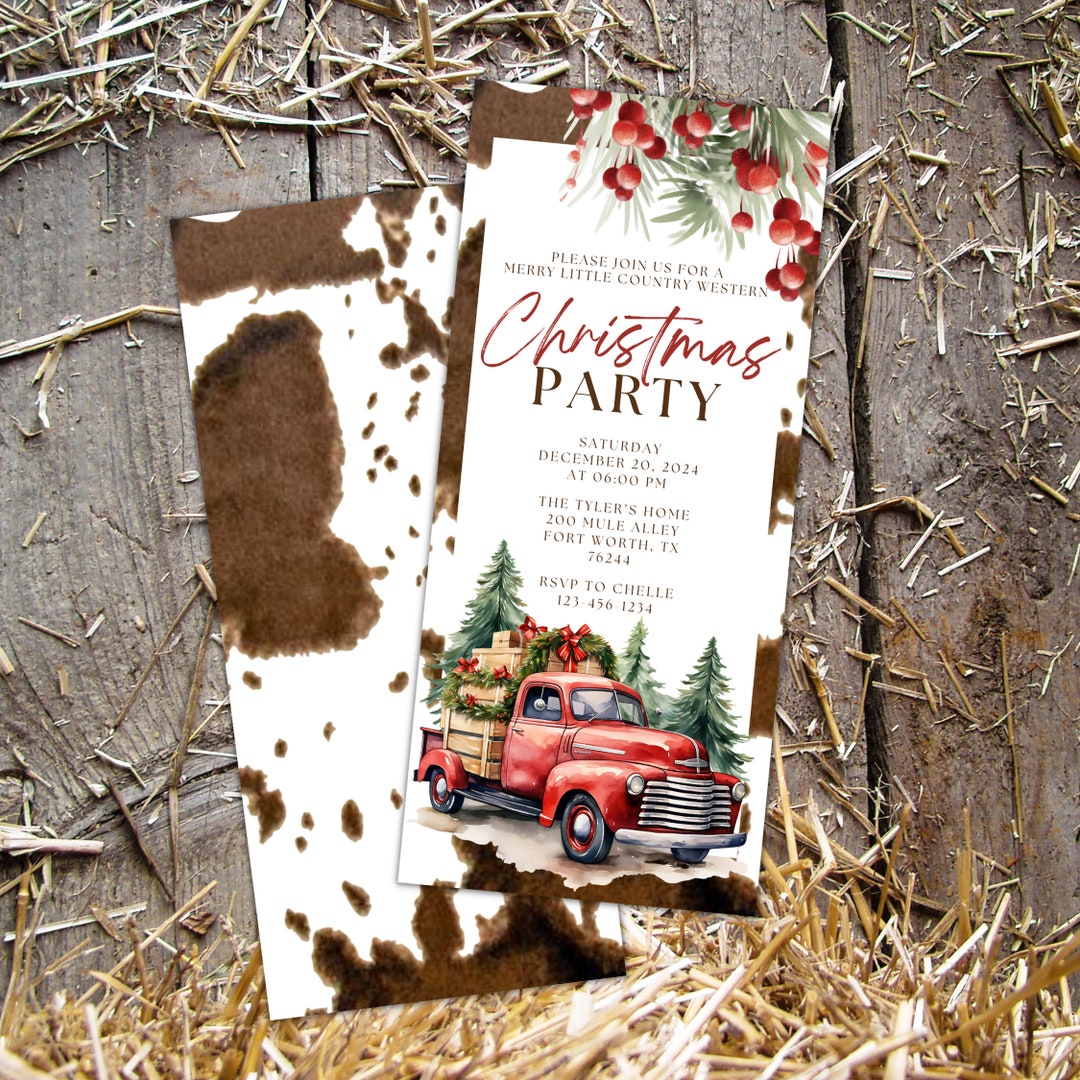 Cowboy Christmas Party Invitation Template Western Holiday Party Invite ...