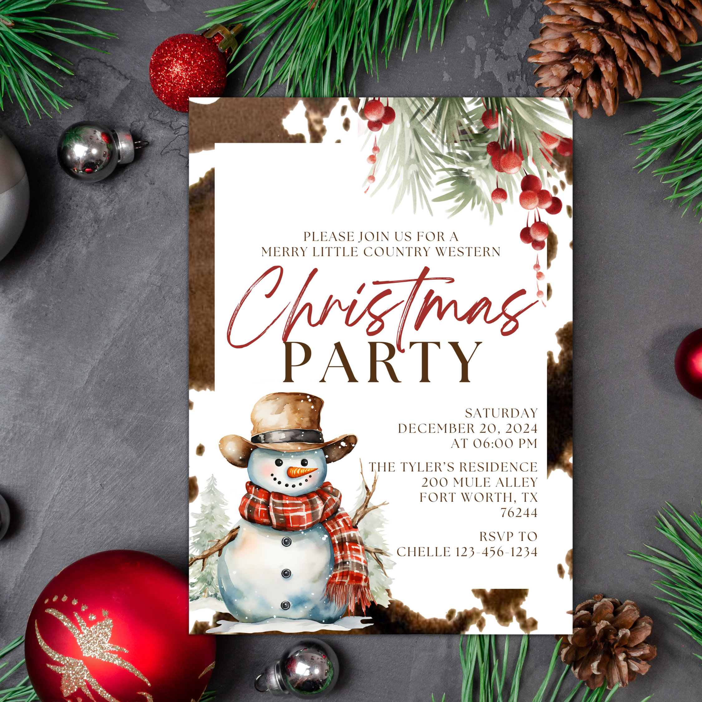Western Christmas Party Invitation Template Cowboy Christmas Party ...