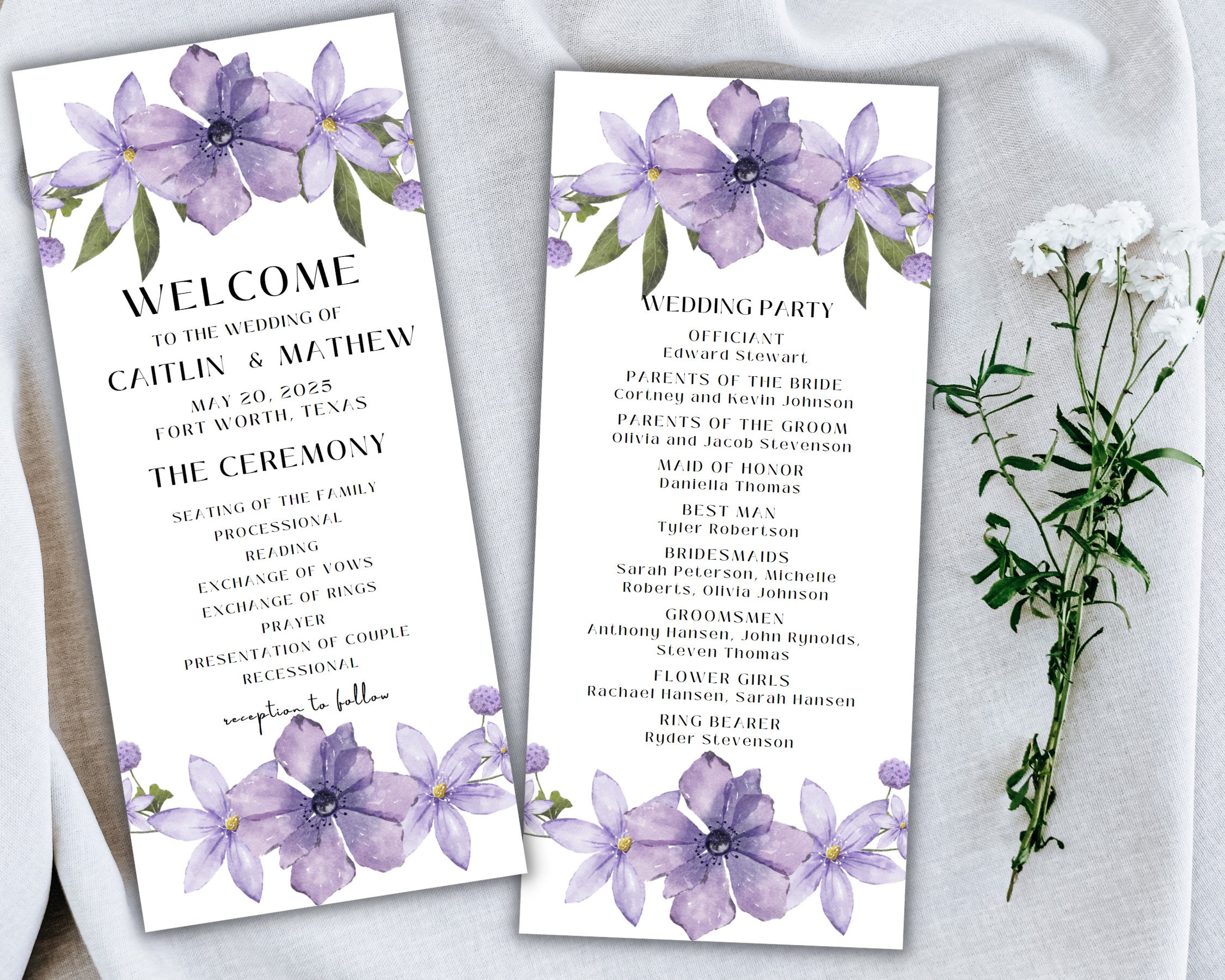 Purple Floral Wedding Program Template Wedding Ceremony - Etsy