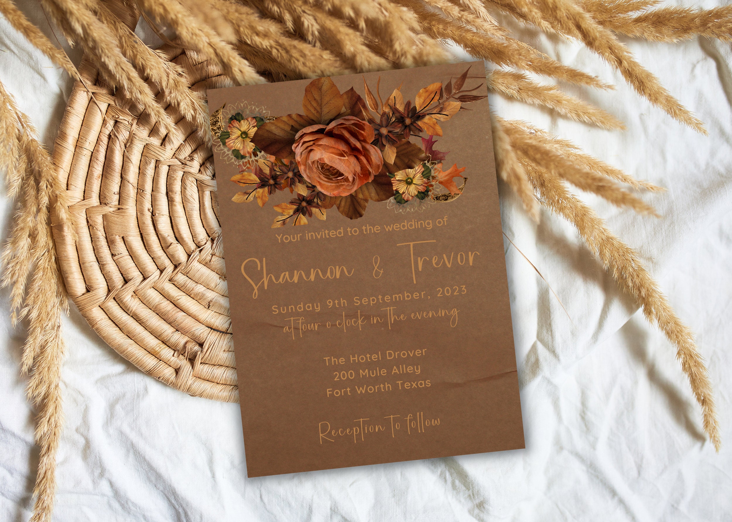 Wedding Invitation Fall Flower Template Instant Download Editable ...