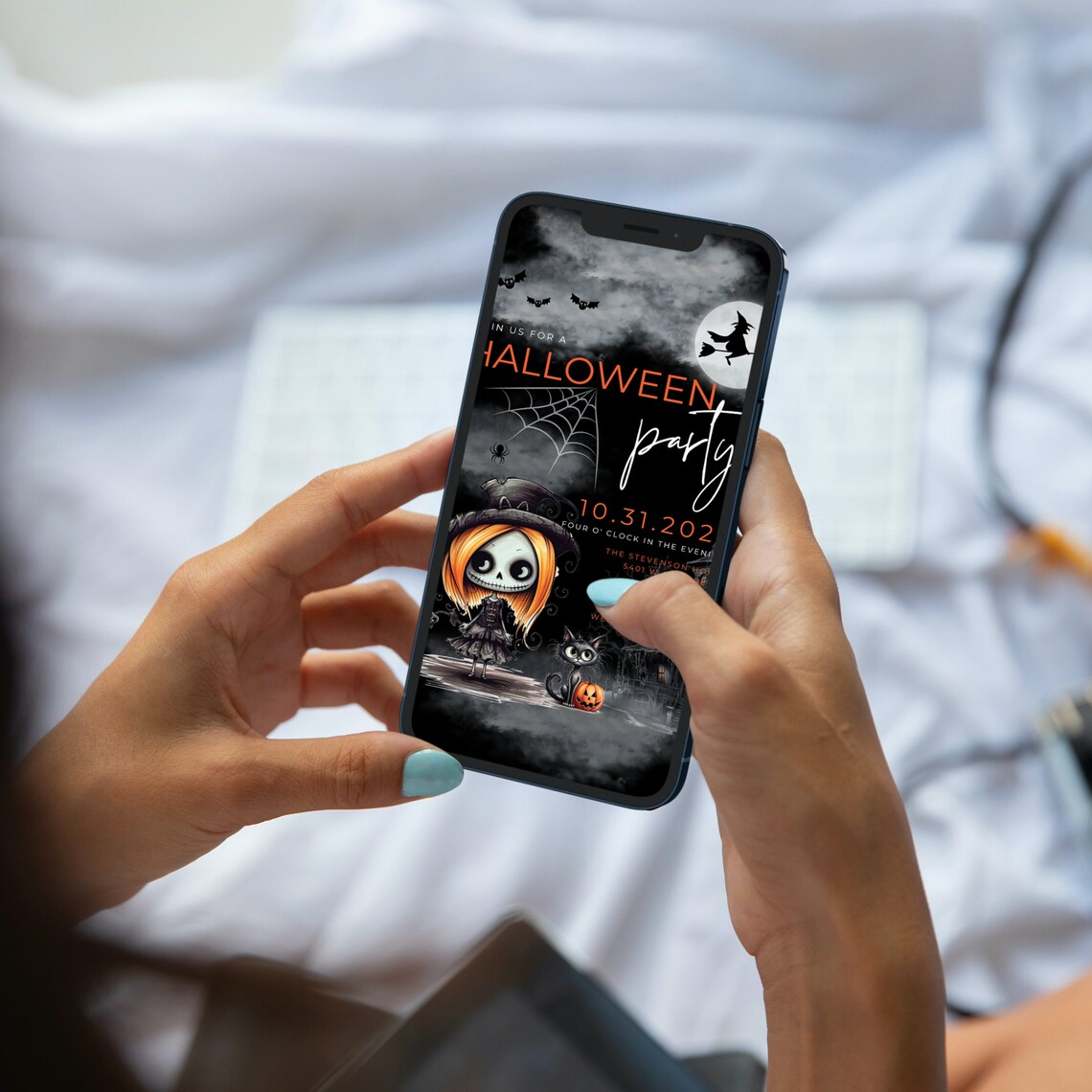 Goth Girl Halloween Party Evite Template Editiable Digital Inviations ...