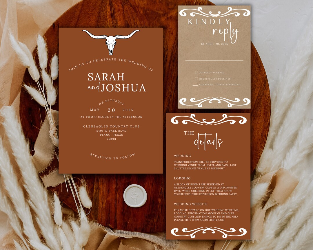 Western Wedding Invitation Template Desert Wedding Invitations Rsvp ...