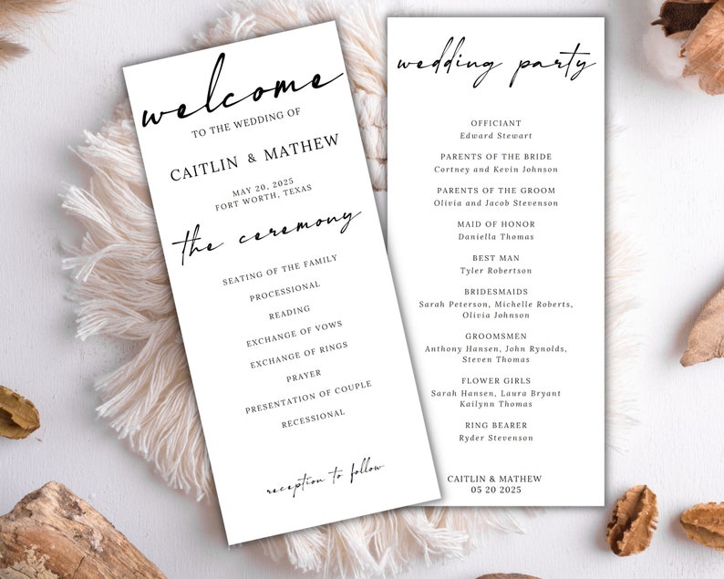 Minimalist Wedding Program Template Wedding Ceremony Program - Etsy
