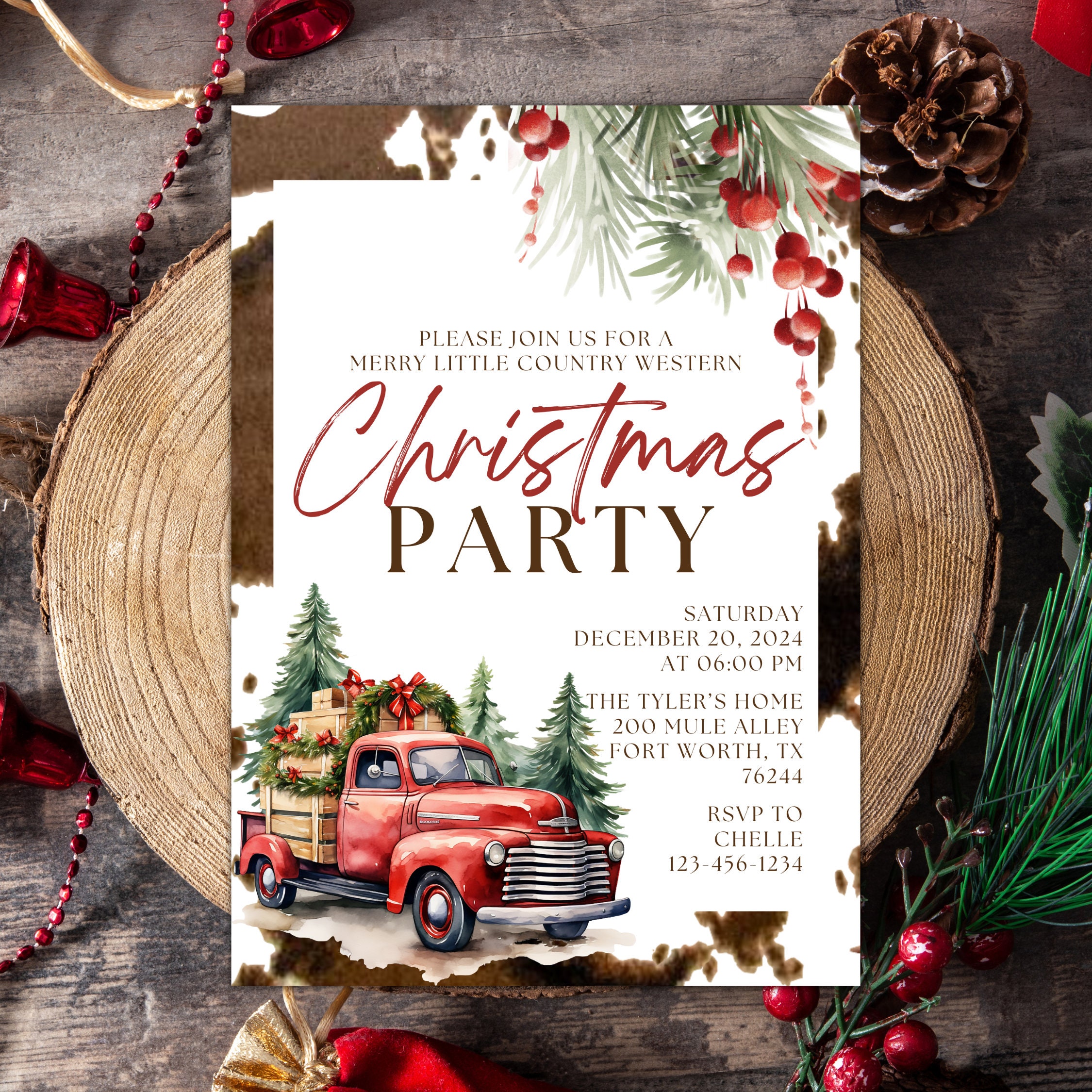 Cowboy Christmas Party Invitation Template Western Holiday Party Invite ...