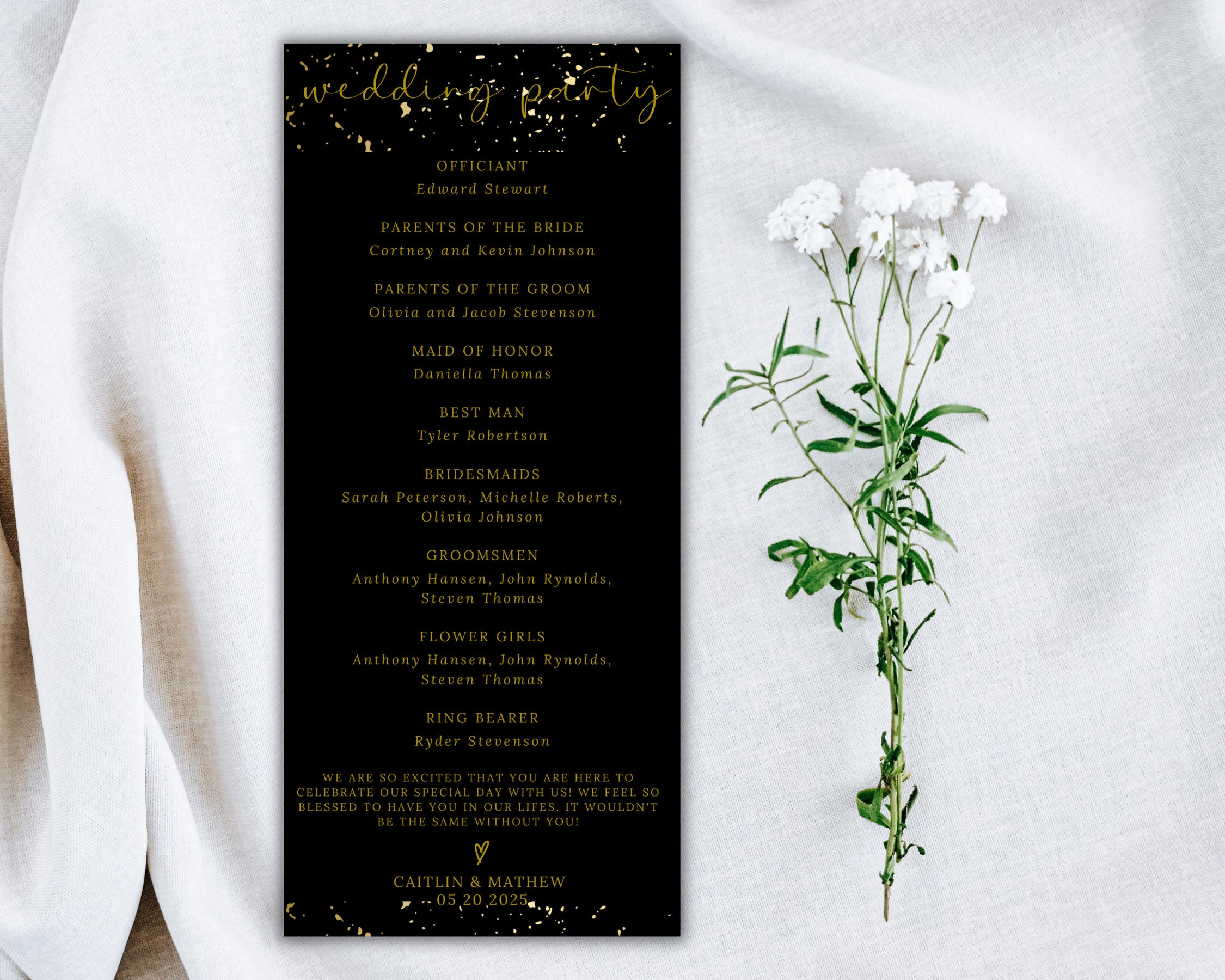 Black and Gold Wedding Program Template Printable Wedding Ceremony Program Diy Wedding Editable ...