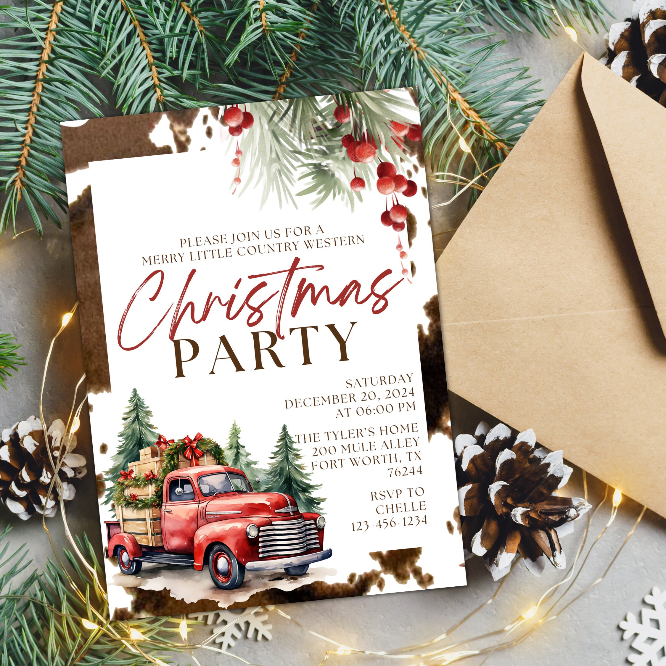 Cowboy Christmas Party Invitation Template Western Holiday Party Invite ...