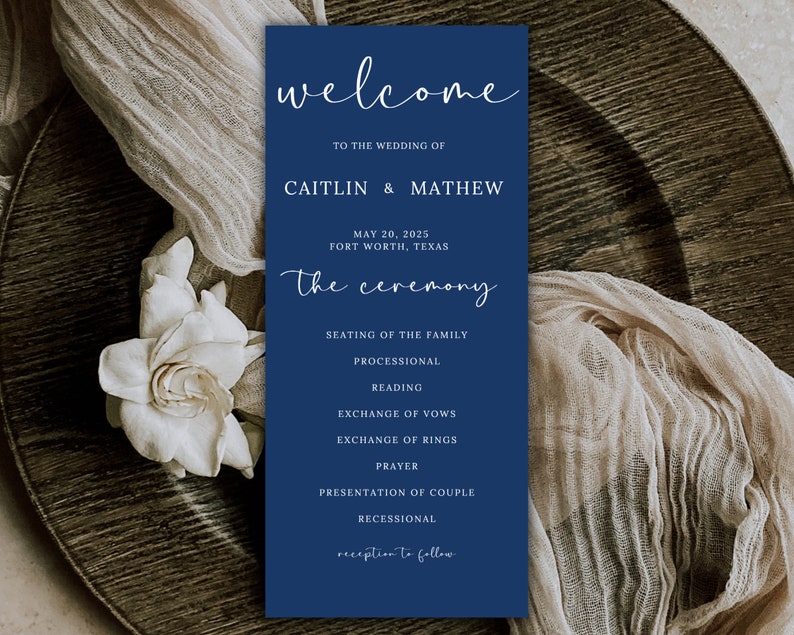 Navy Blue Wedding Program Template Instant Download Printable Program Navy Blue Wedding Cards ...