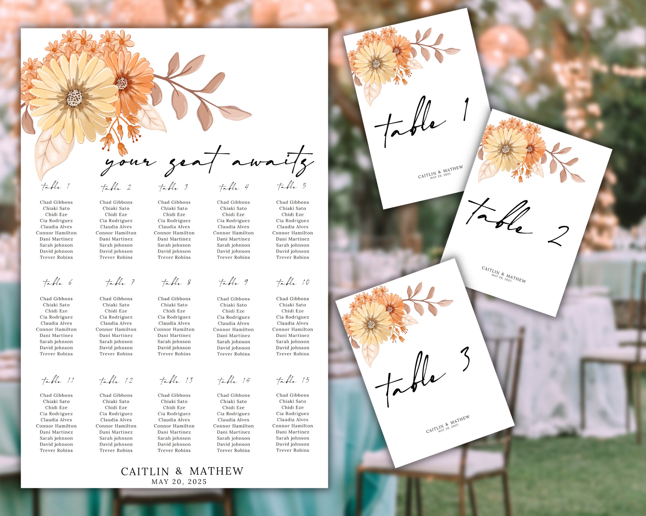 Fall Wedding Seating Chart Template Wedding Table Numbers - Etsy